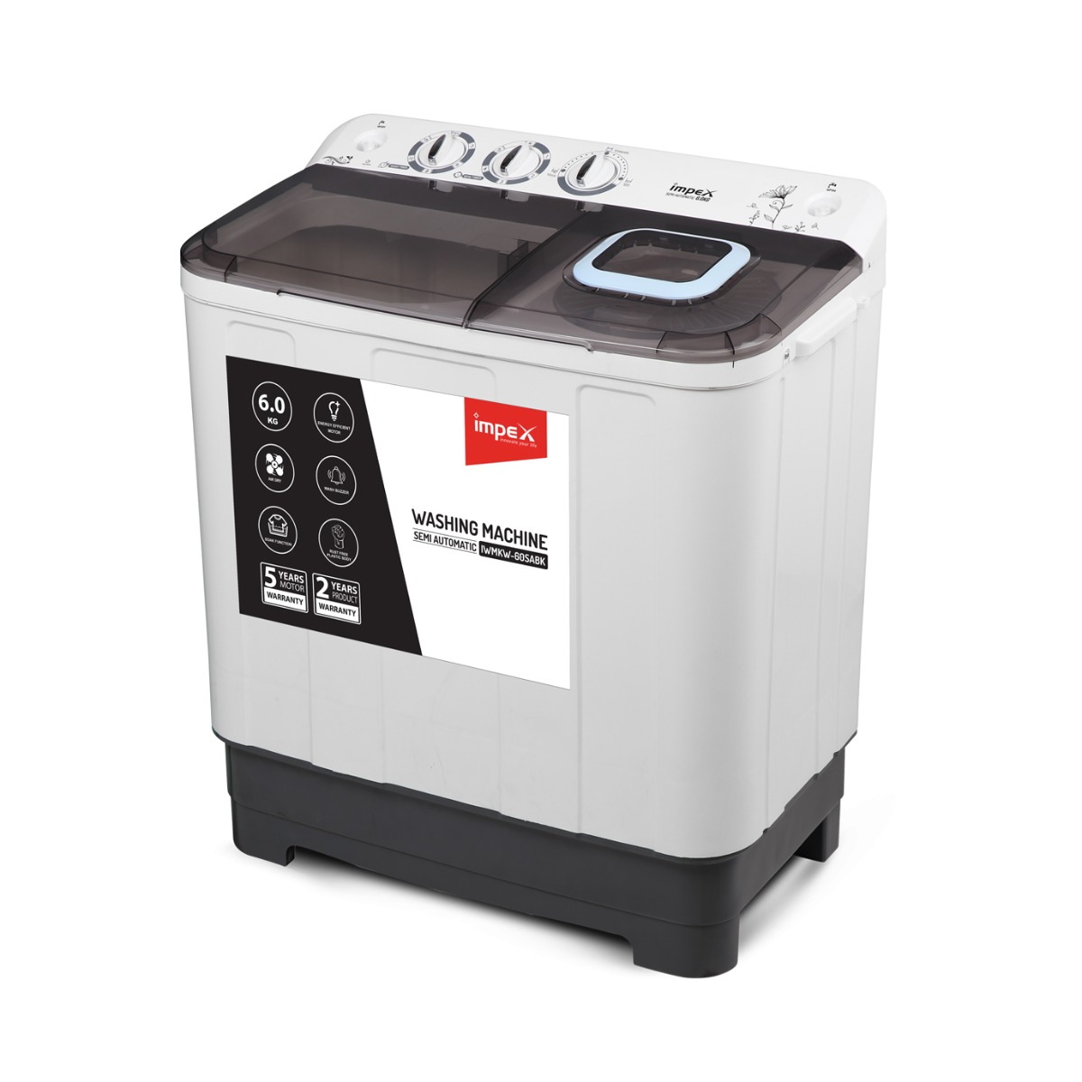 Buy Impex 6 kg Semi Automatic Top Load Washing Machine, White (IWMKW-60 ...