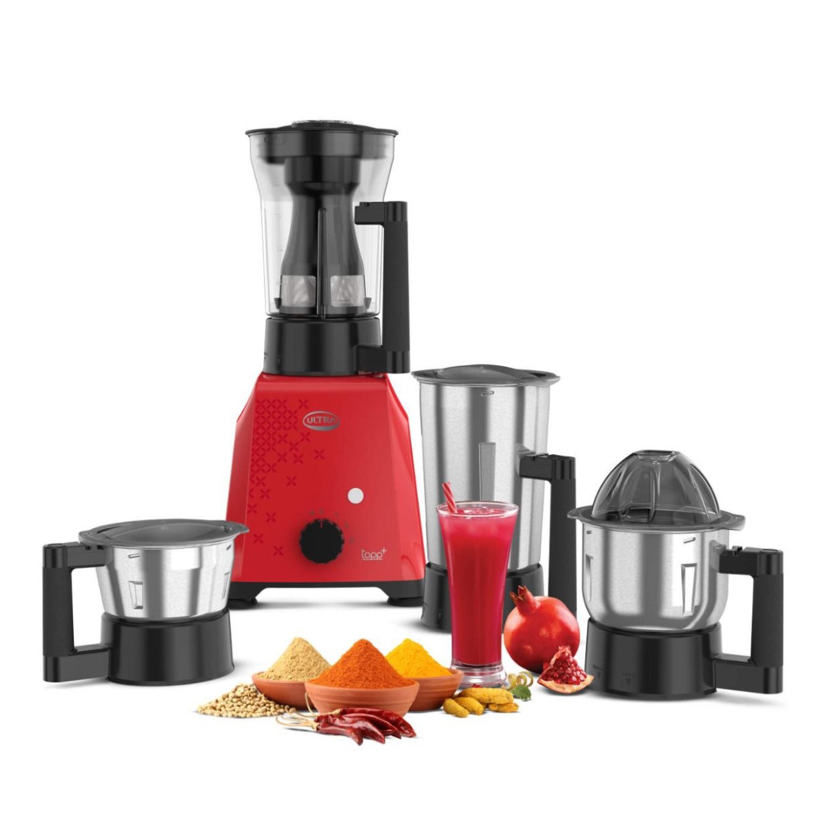 Buy Elgi Ultra Topp Plus 750W 4 Jar Mixer Grinder, Candy Red at the ...